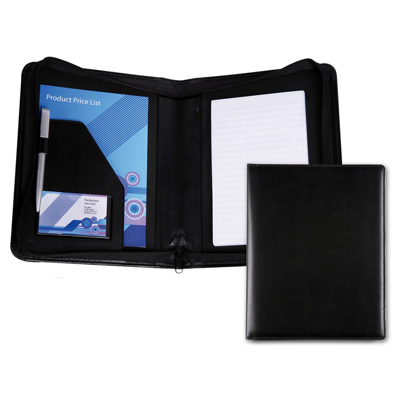 A5 Zipped Conference Folder in Belluno Leather - Business Gifts Supplier