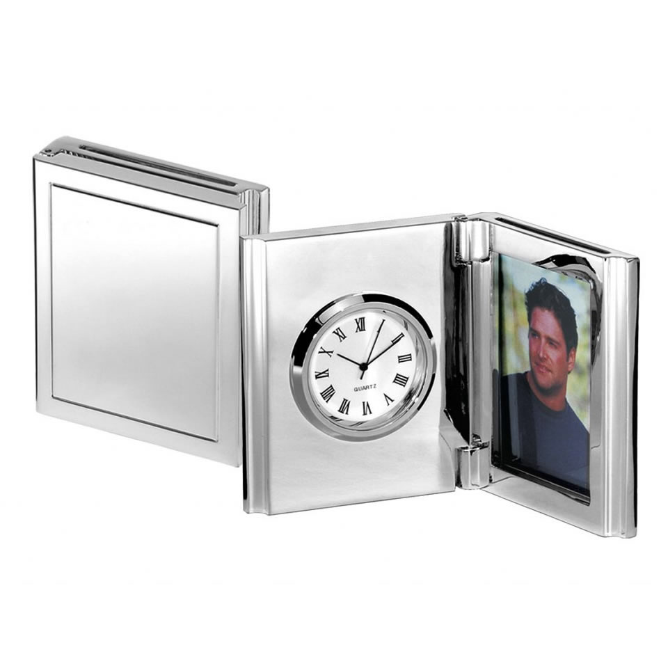 Silver Plated Folding Frames with Circular Clock - Business Gifts Supplier